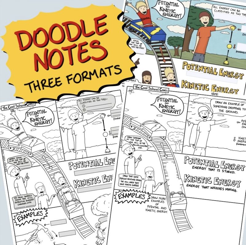 Potential and Kinetic Energy Doodle Notes Package - Cool School Comics