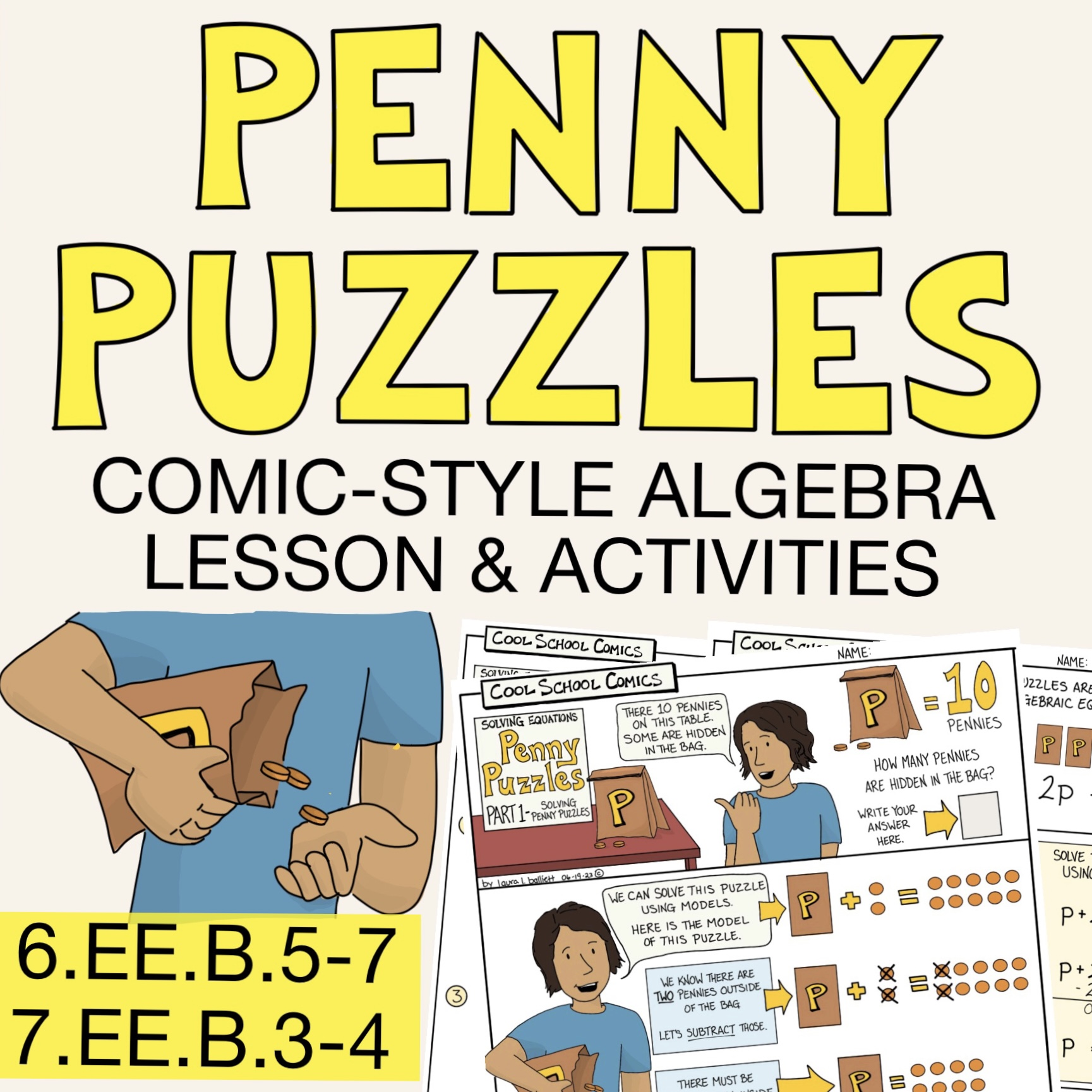 Solve Two-Step Equations- Penny Puzzles Activity