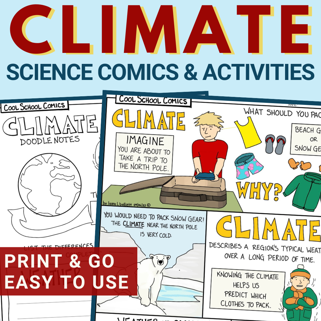 Climate vs Weather Doodle Notes Activity - Cool School Comics