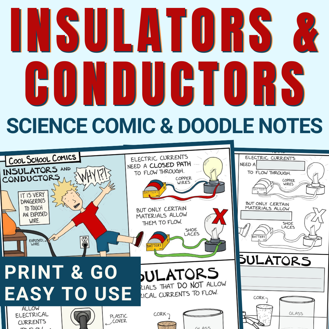 Insulators and Conductors Doodle Notes Activity - Cool School Comics