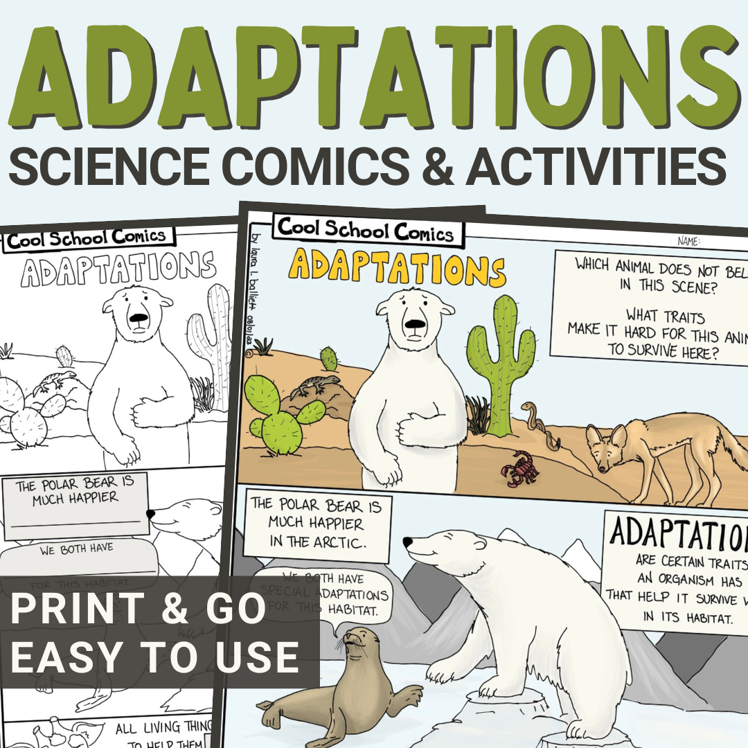 Animal Adaptations Reading Passages & Coloring Sheet - Cool School Comics