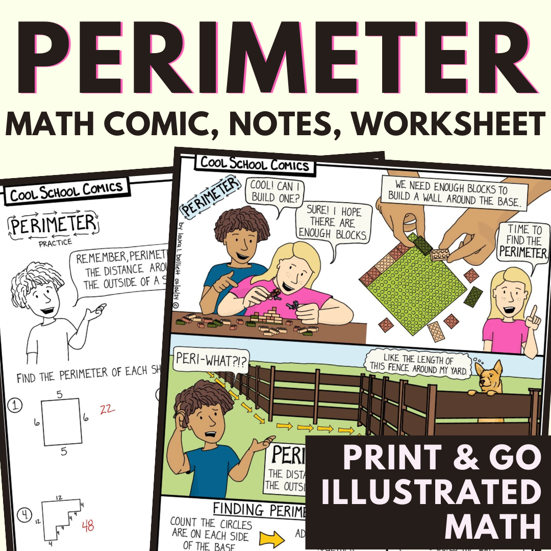 Perimeter Math Comic, Worksheet, Keywords Anchor Chart - Cool School Comics